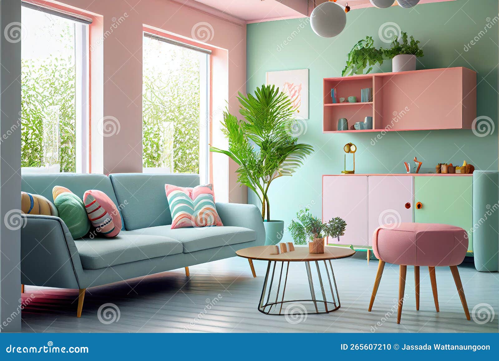 Modern Living Room with Sofa Pastel Color Stock Illustration ...