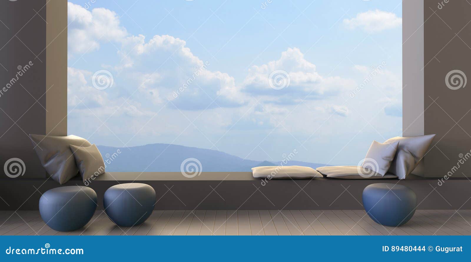 Modern Living Rooms and Sky View Stock Illustration - Illustration of ...