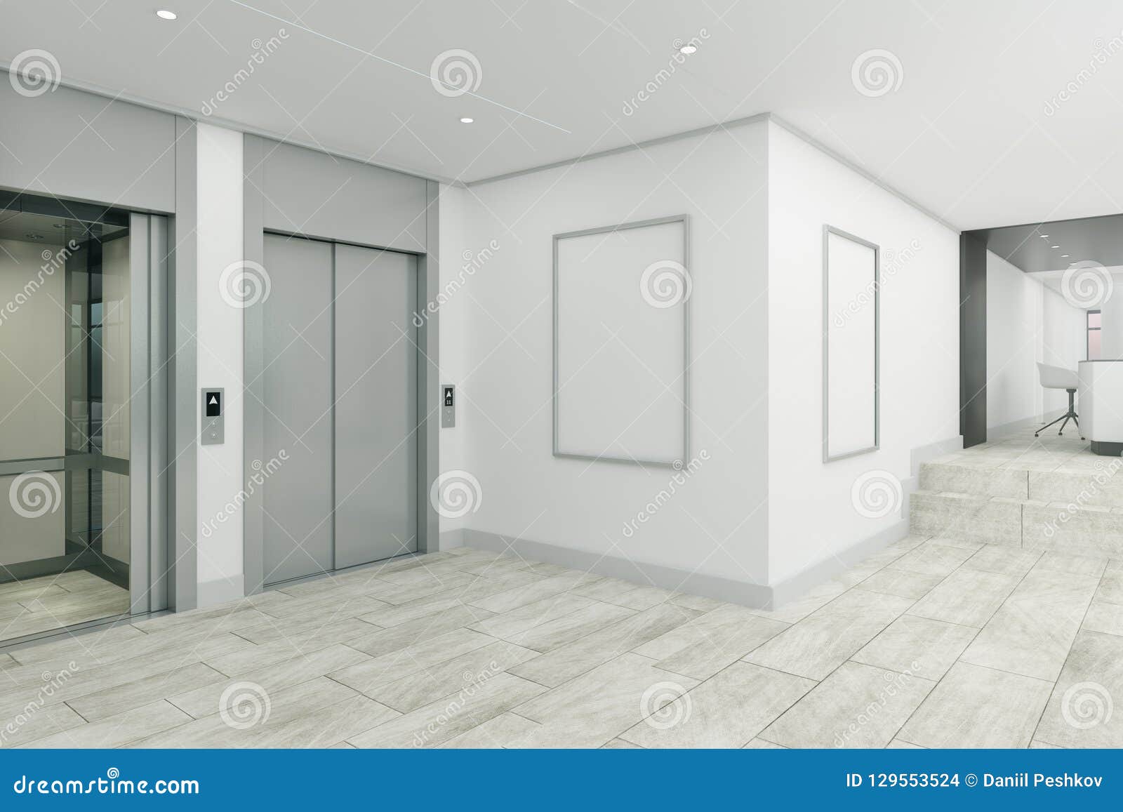 Modern lobby with banner stock illustration. Illustration of door ...