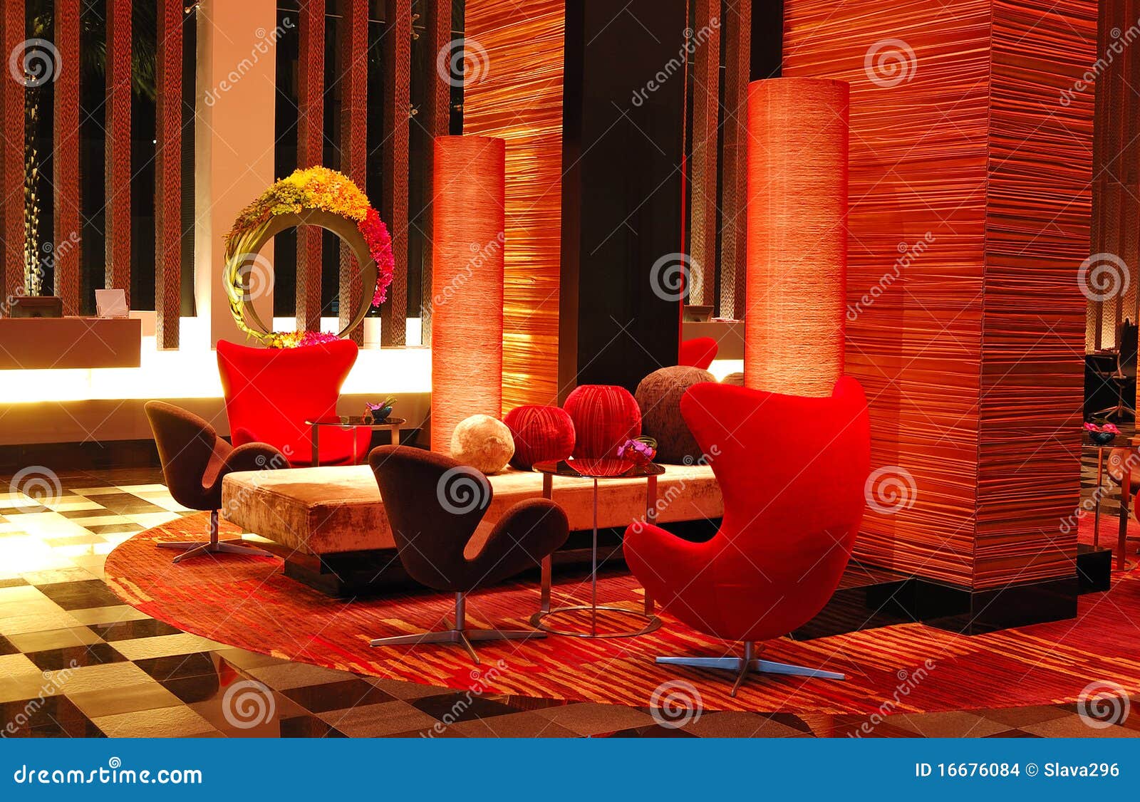 Modern Lobby Interior in Night Illumination Stock Photo - Image of ...