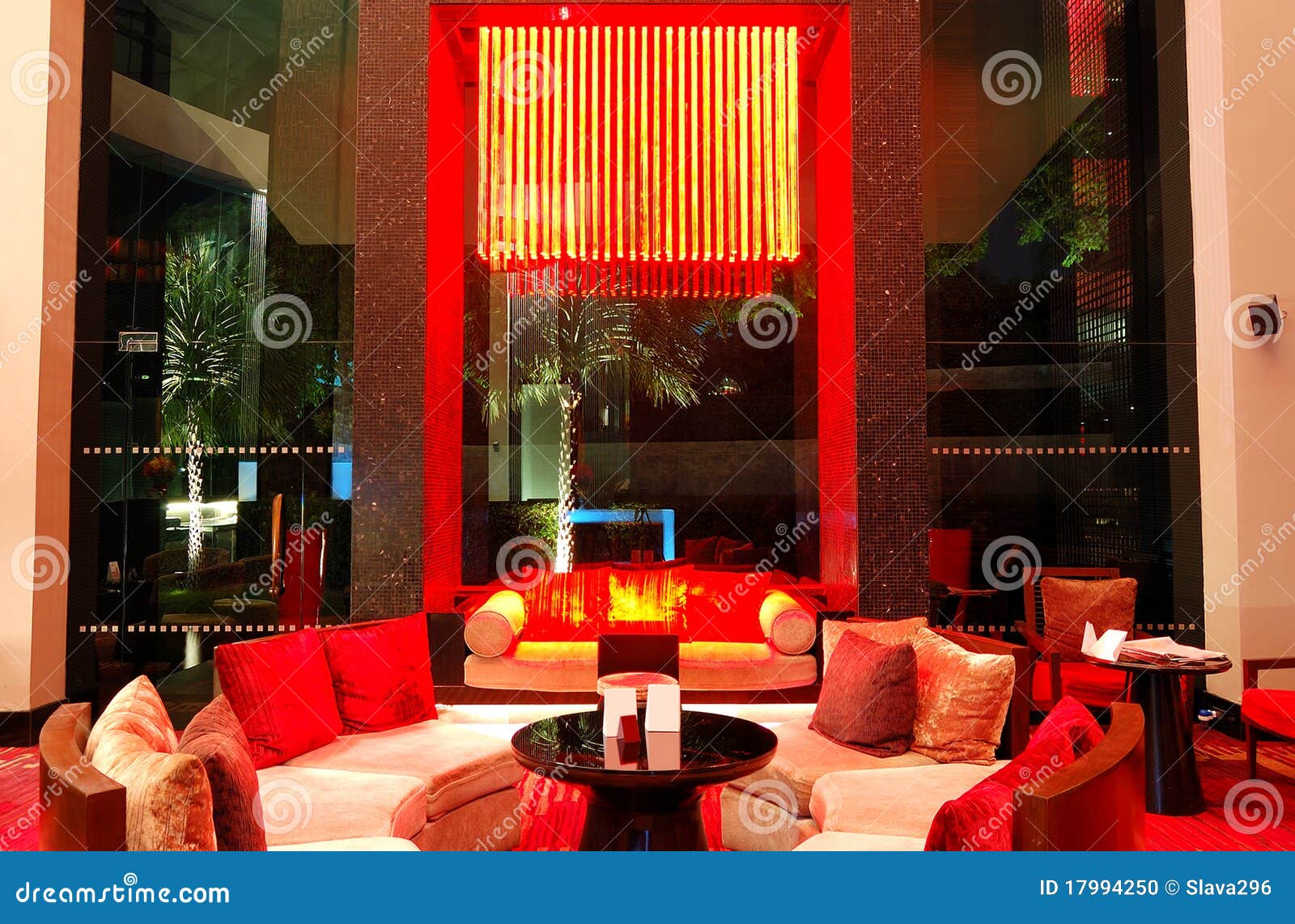 Modern Lobby Interior in Night Illumination Stock Photo - Image of ...