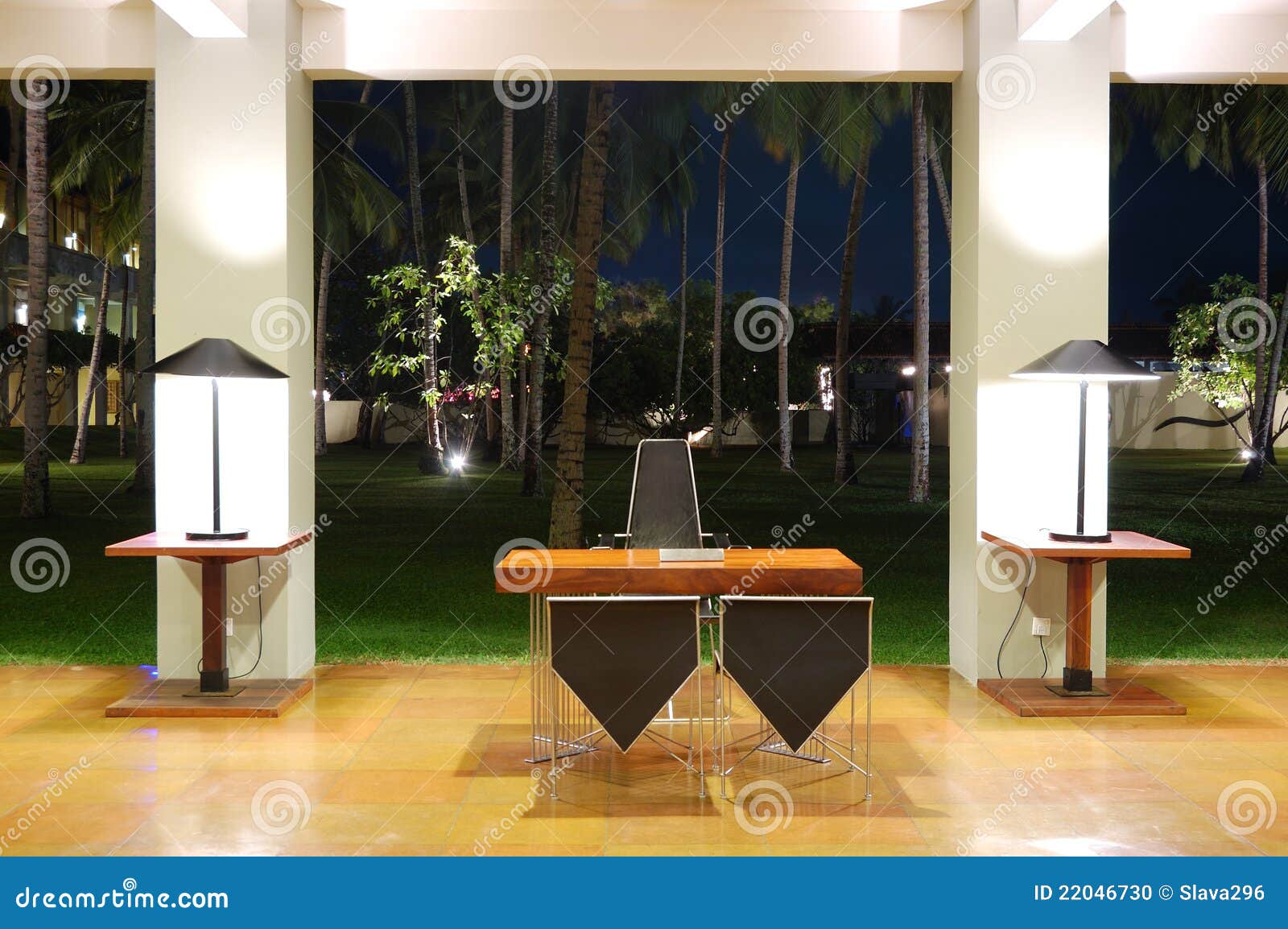 Modern Lobby Interior at Night Illumination Stock Photo - Image of ...