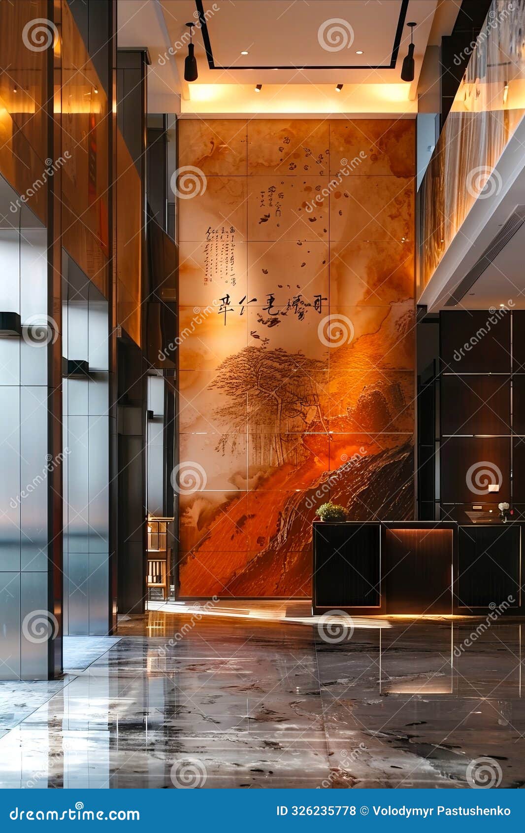 A Modern Lobby with a Large Painting on the Wall Stock Photo - Image of ...