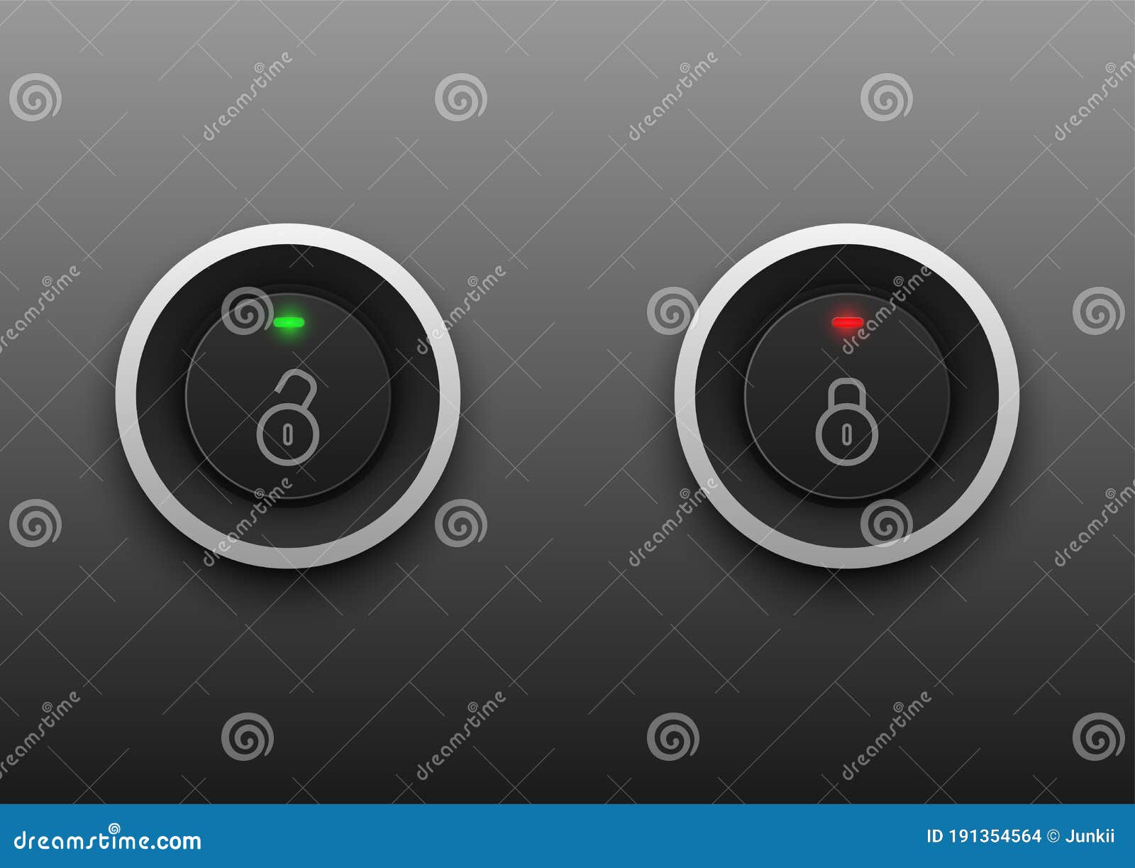 Modern Lock Button with Green Led Light and Modern Unlock Button with ...