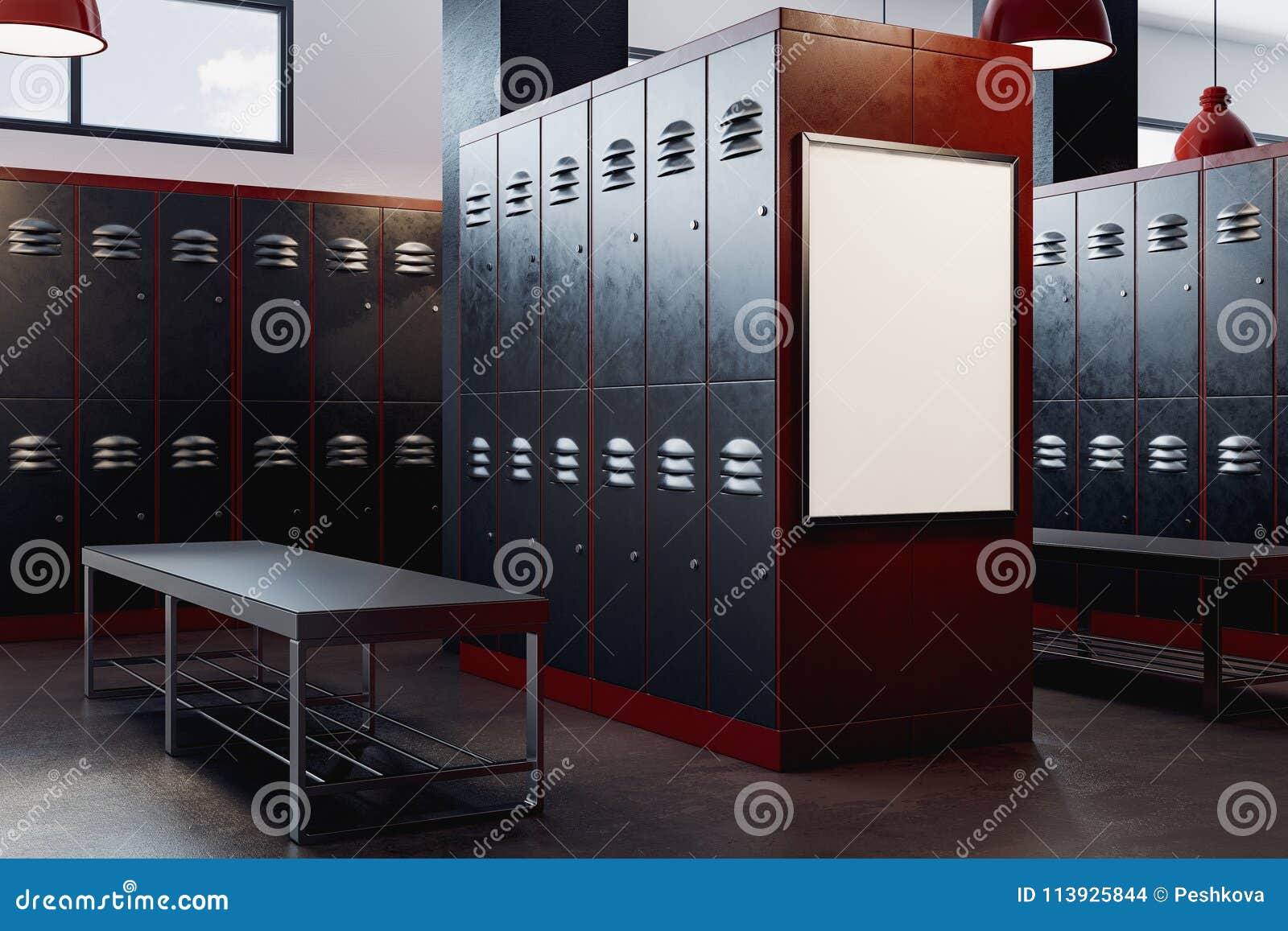 Modern Locker Room with Empty Frame Stock Photo - Image of estate ...