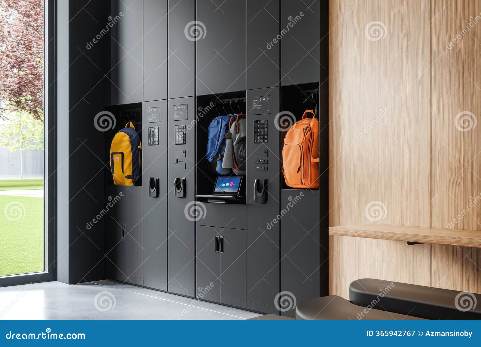Modern Lockers At A Busy Bus Station For Travelers, Featuring Buses And ...