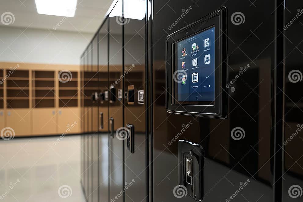 Modern Lockers with Digital Interfaces in a Spacious Interior Stock ...