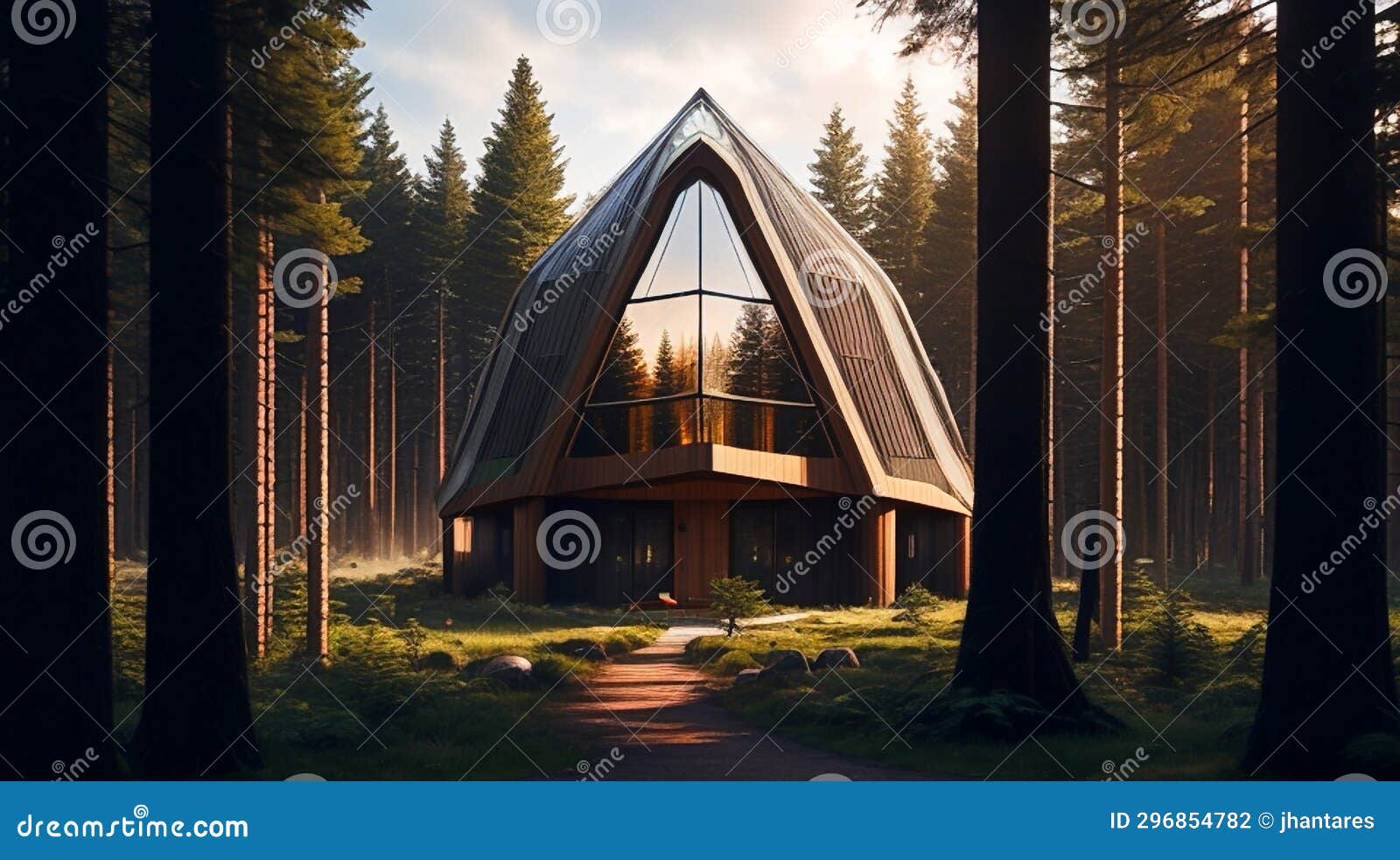 Modern Lodge in Deep Forest Stock Illustration - Illustration of wood ...