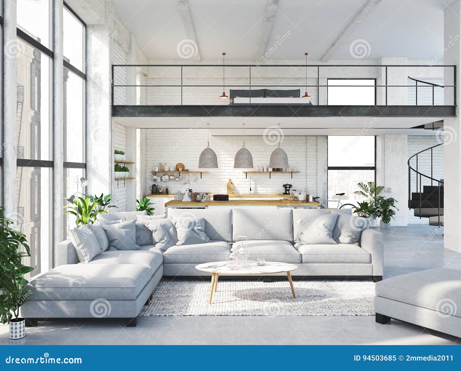 Modern Loft Apartment. 3d Rendering Stock Illustration - Illustration ...