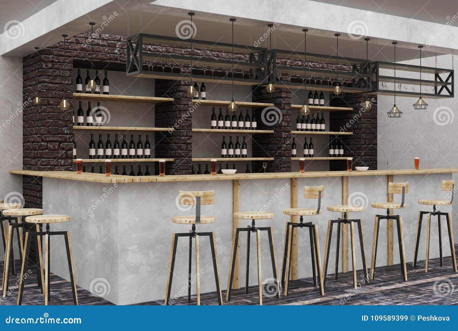 Modern loft bar interior stock illustration. Illustration of club ...