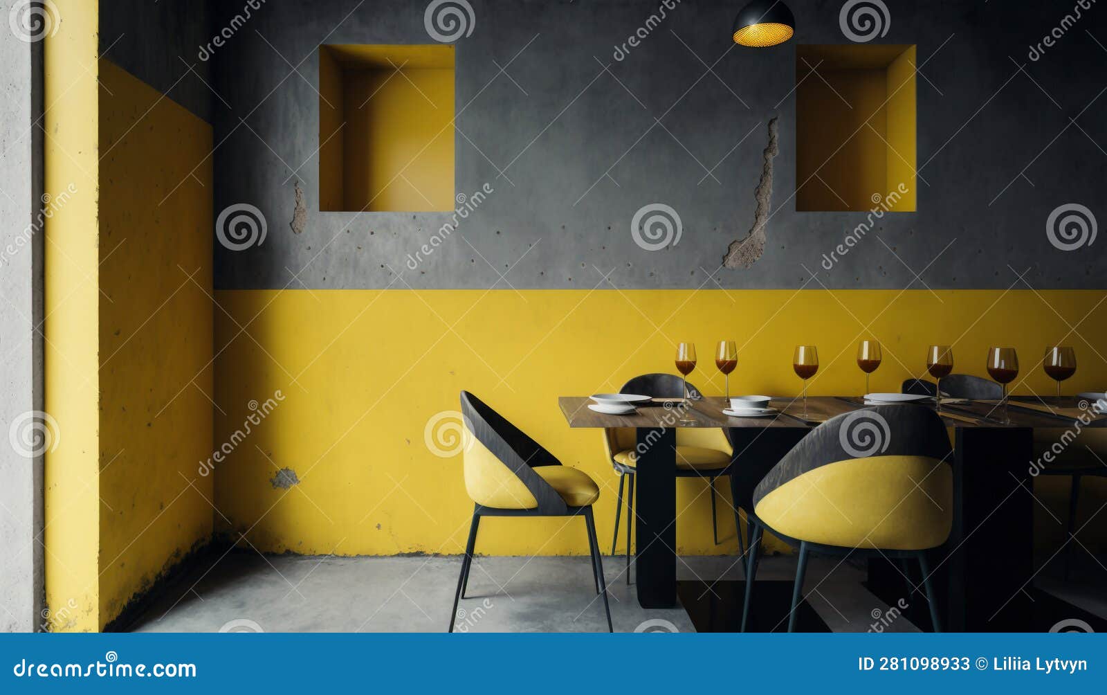 Modern Loft Cafe and Restaurant and Concrete Wall Texture Background ...