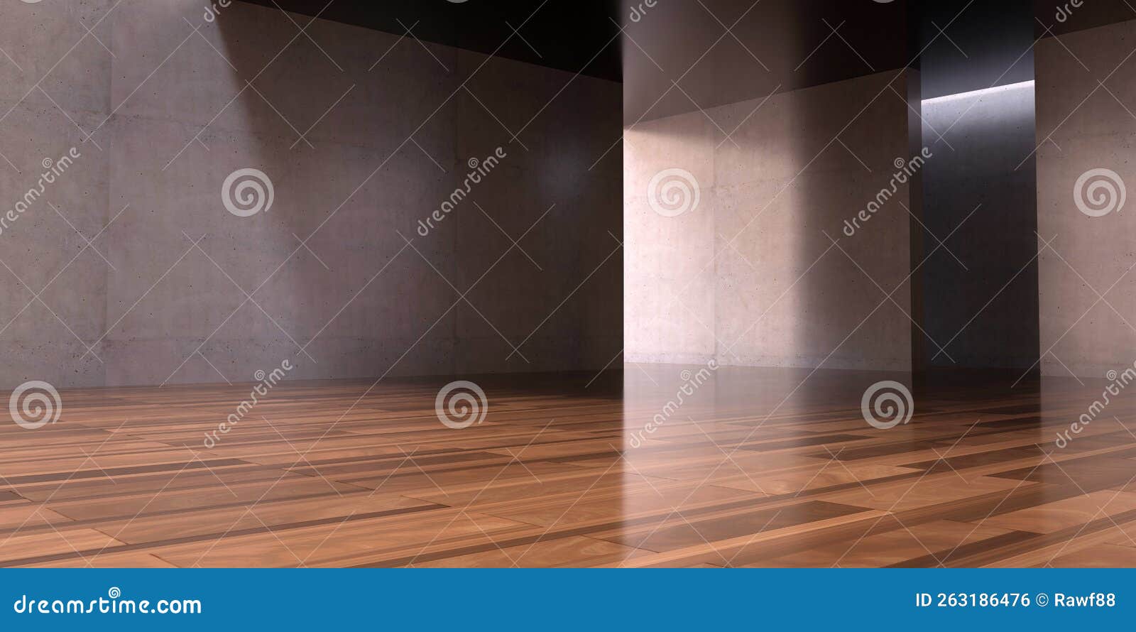 Modern Loft Empty Space Interior Background. Concrete Wall, Wooden ...