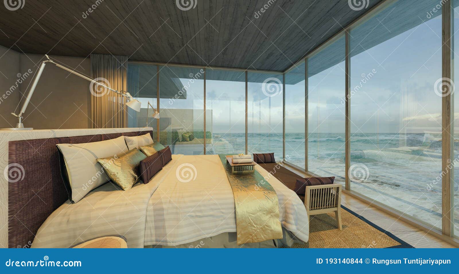 Modern Loft Interior of Bedroom ,swimming Pool Stock Illustration ...