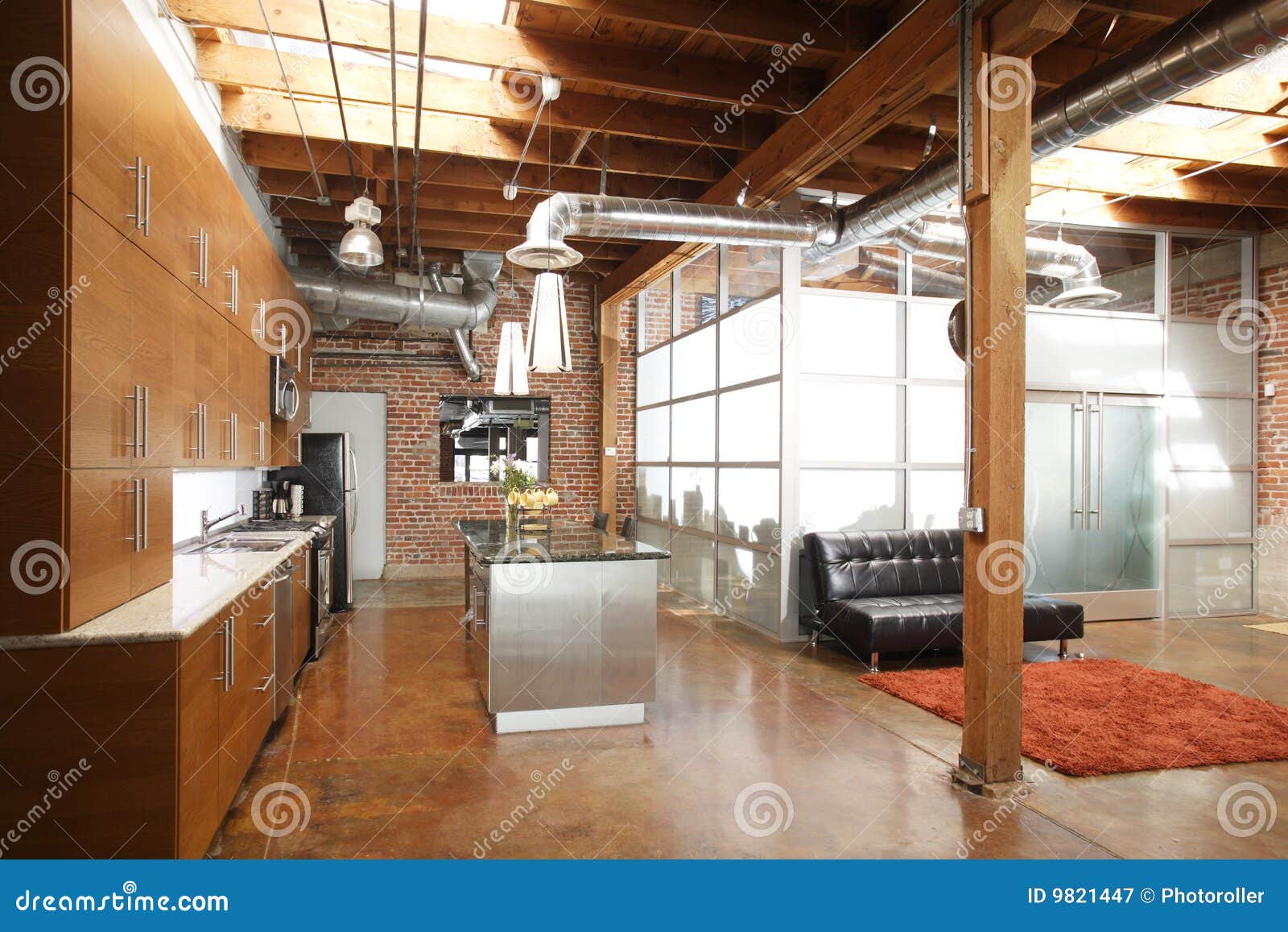 Modern loft kitchen stock image. Image of loft, decoration - 9821447