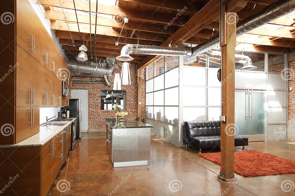 Modern loft kitchen stock image. Image of loft, decoration - 9821447