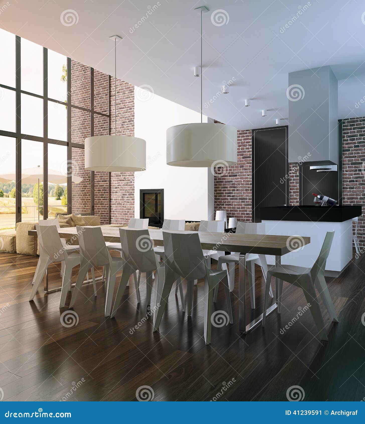 Modern Loft Living Room Interior. Stock Image - Image of parquet ...