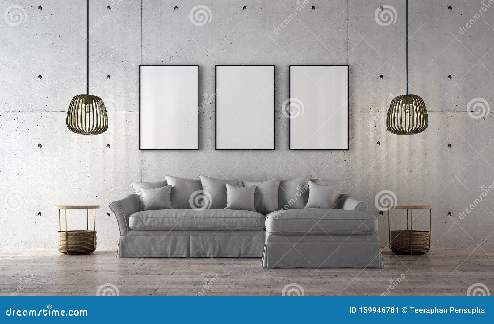 The Modern Loft Living Room Interior Design and Concrete Texture Wall ...