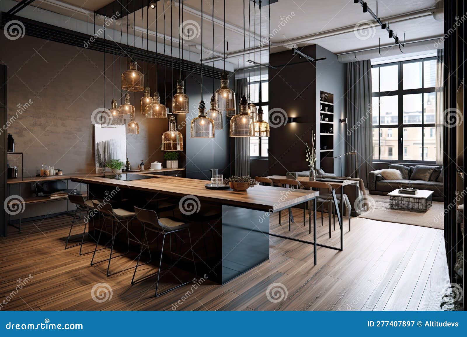 A Modern Loft, with Minimalist Lighting and Sleek Fixtures Stock ...