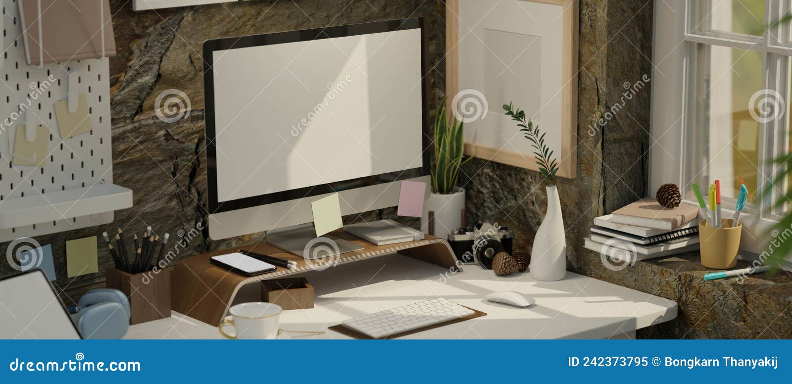 Modern Loft Office Studio Workspace Interior with Pc Computer Over ...