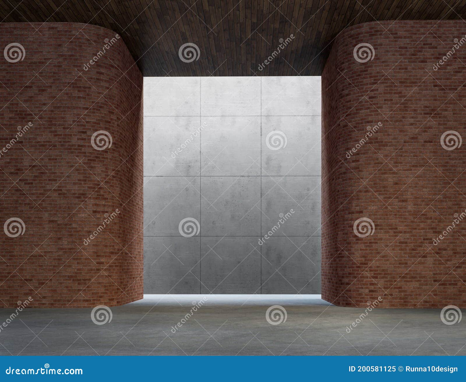 Modern Loft Space Interior with Round Corner Brick Wall 3d Render Stock ...