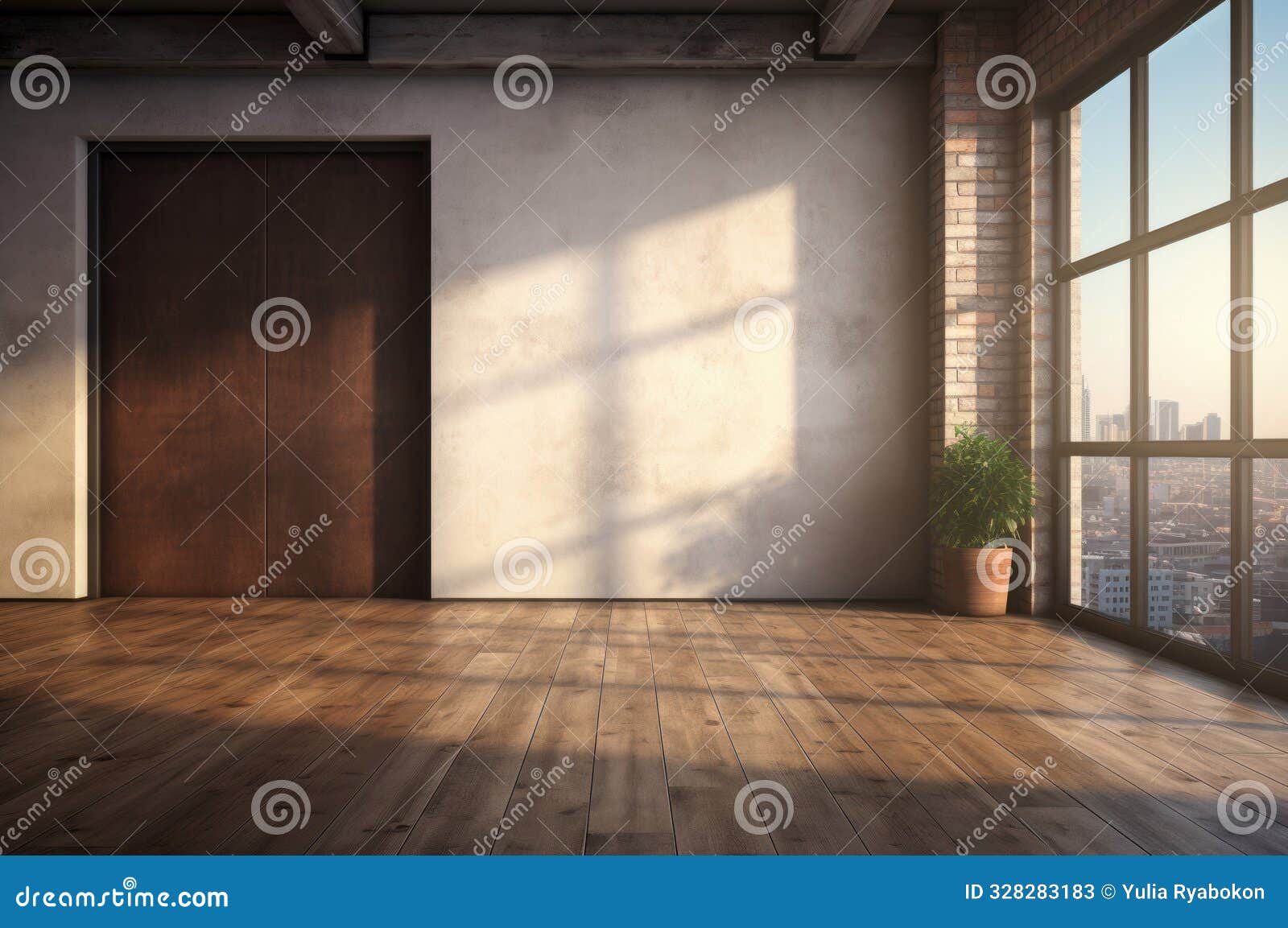 Modern Loft Space with Sunlight and City View Stock Image - Image of ...