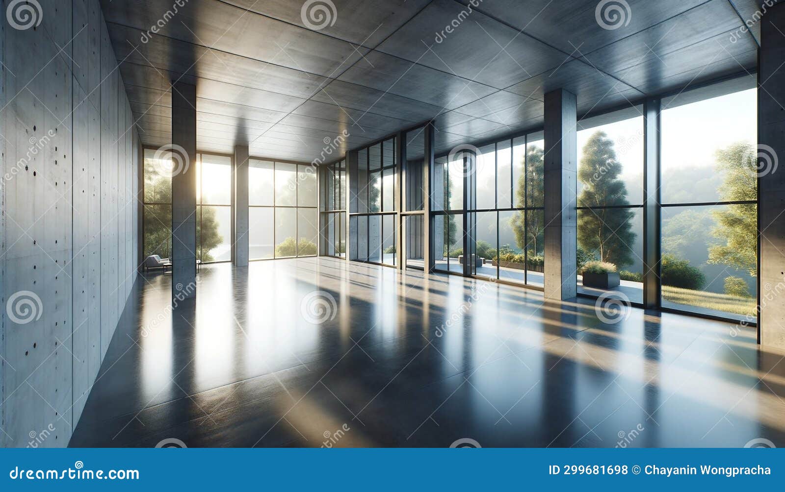 Modern Loft-style Interior. the Room Boasts a Polished Concrete Floor ...