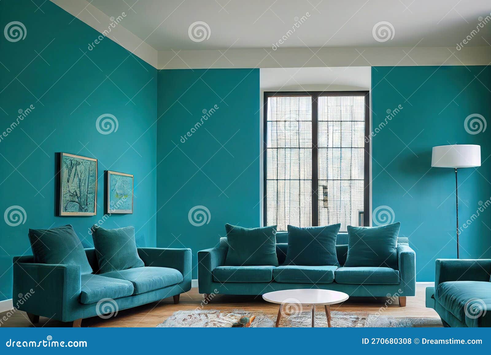 Modern Loft in Turquoise Colors with High Ceilings. Stock Illustration ...