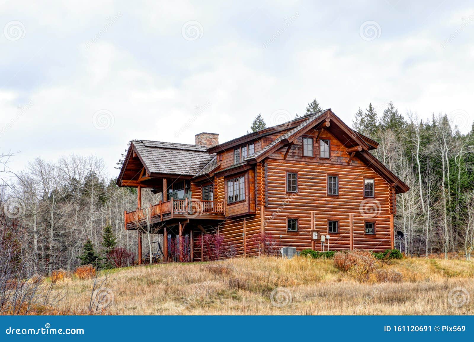 A Modern Log Home in the Mountains. Stock Image - Image of architecture ...