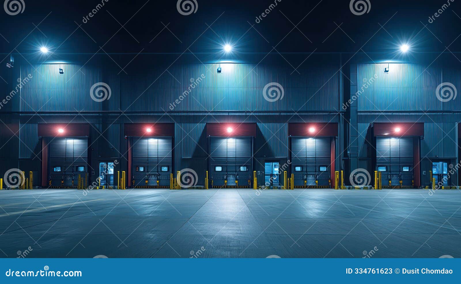A Modern Logistic Center at Night, Illuminated by Bright Lights ...