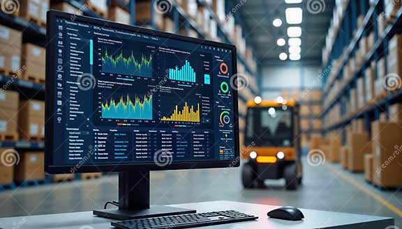 Modern Logistic Software Interface on Screen Shows Warehouse Management ...