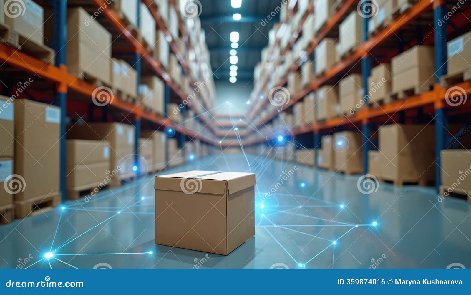 Modern Logistic Warehouse Shows Efficient AI-driven Systems. Cardboard ...