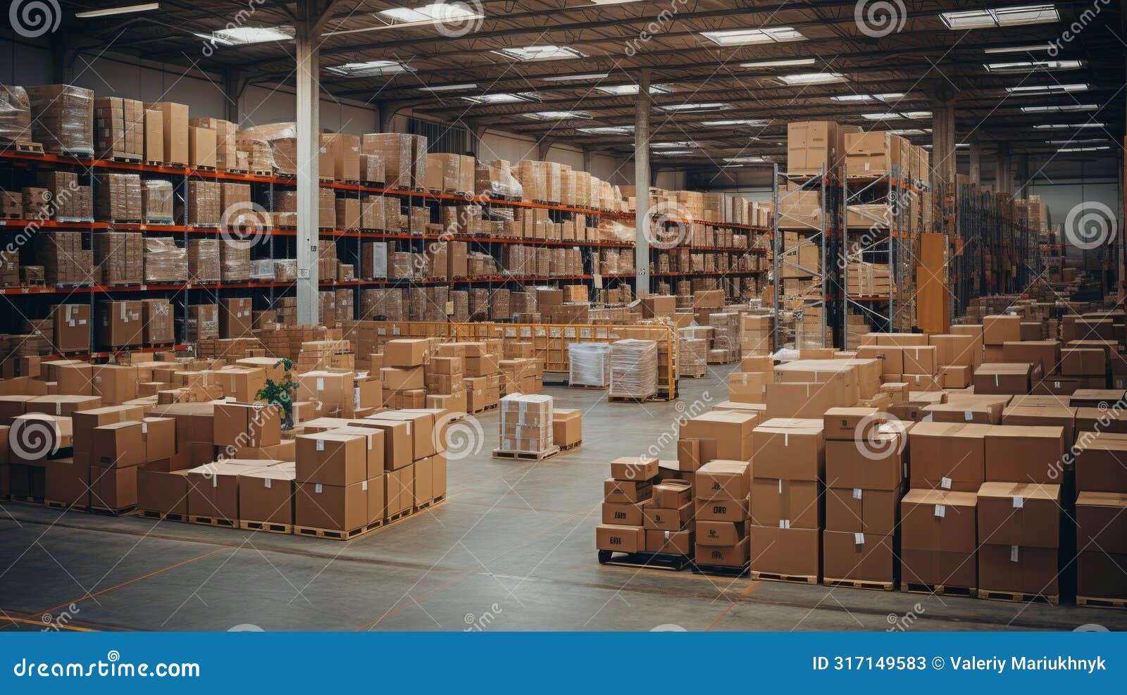 Modern Logistics Center with Industrial Racking and Boxes in a ...