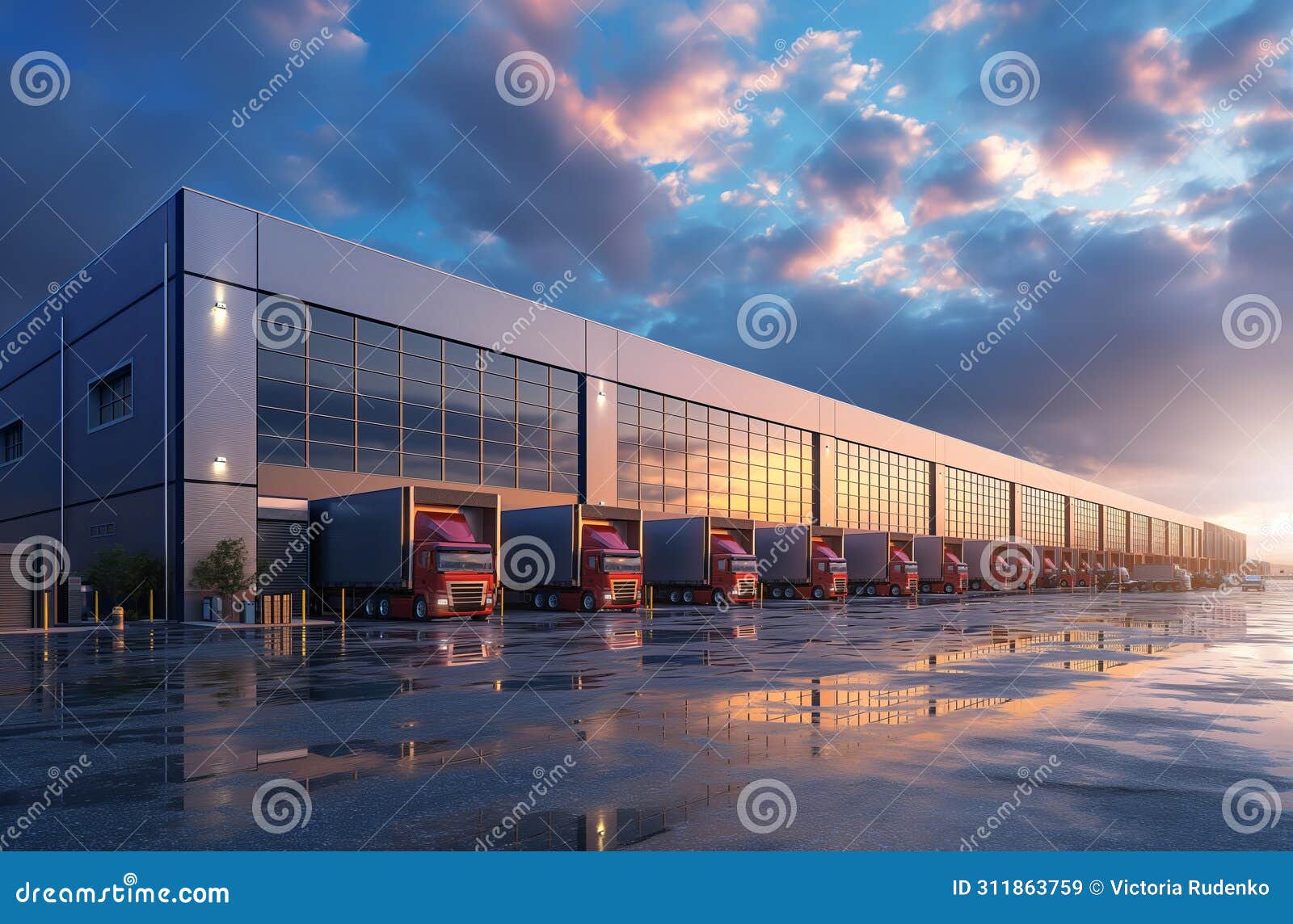 Modern Logistics Center at Sunset Stock Image - Image of industrial ...