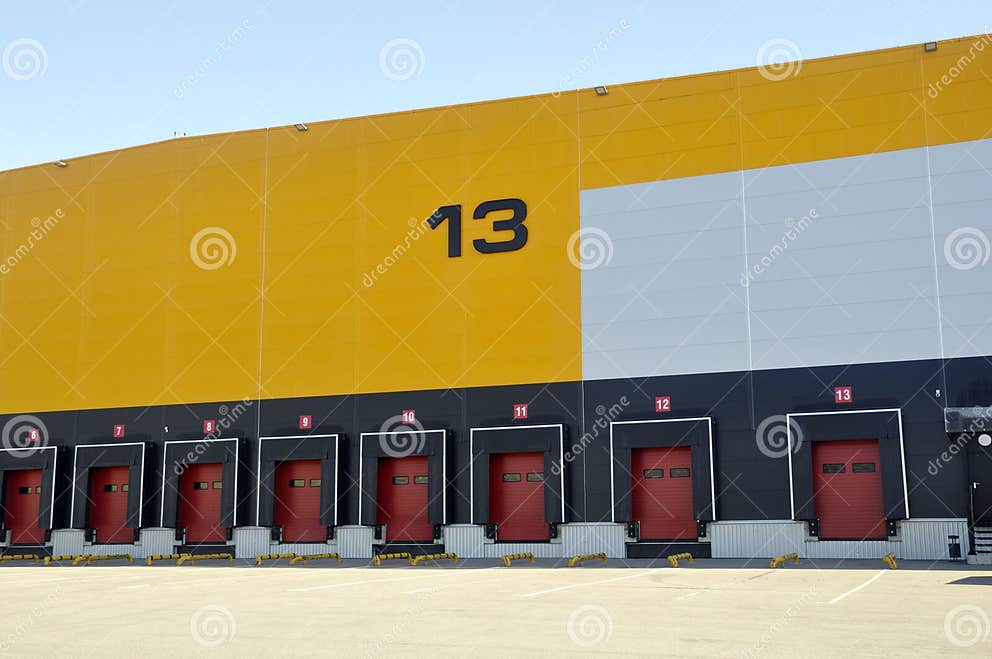 Modern Logistics Center. Warehouse Number 13 with a Gate for Loading ...
