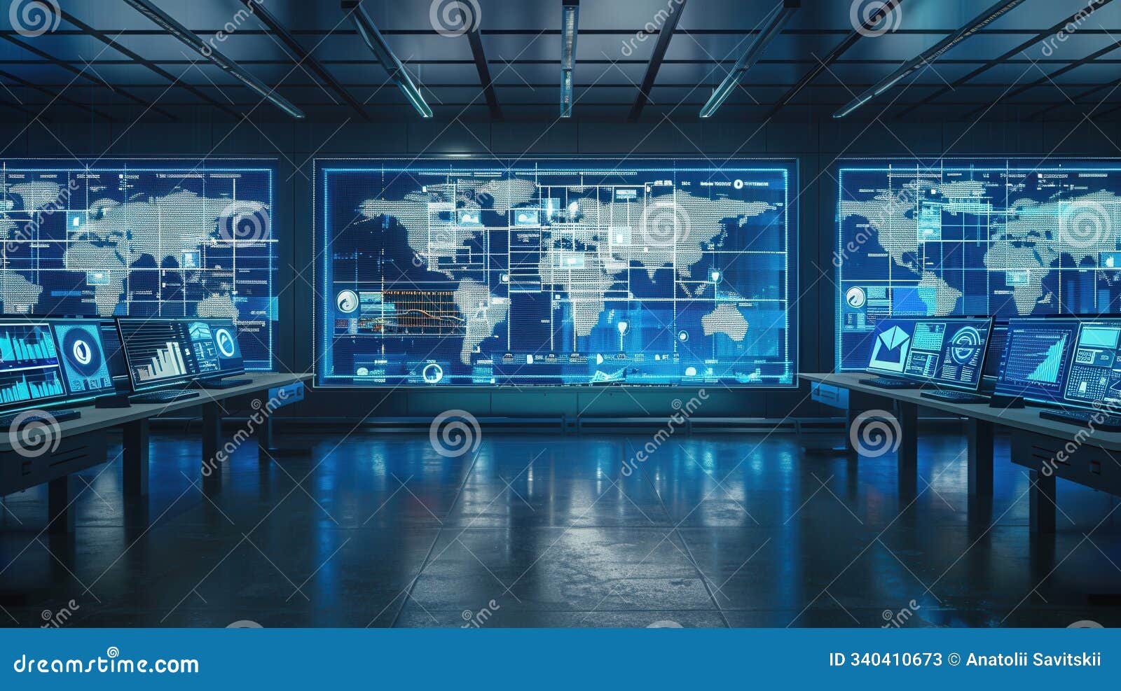 A Modern Logistics Control Center Featuring Large Screens that Showcase ...