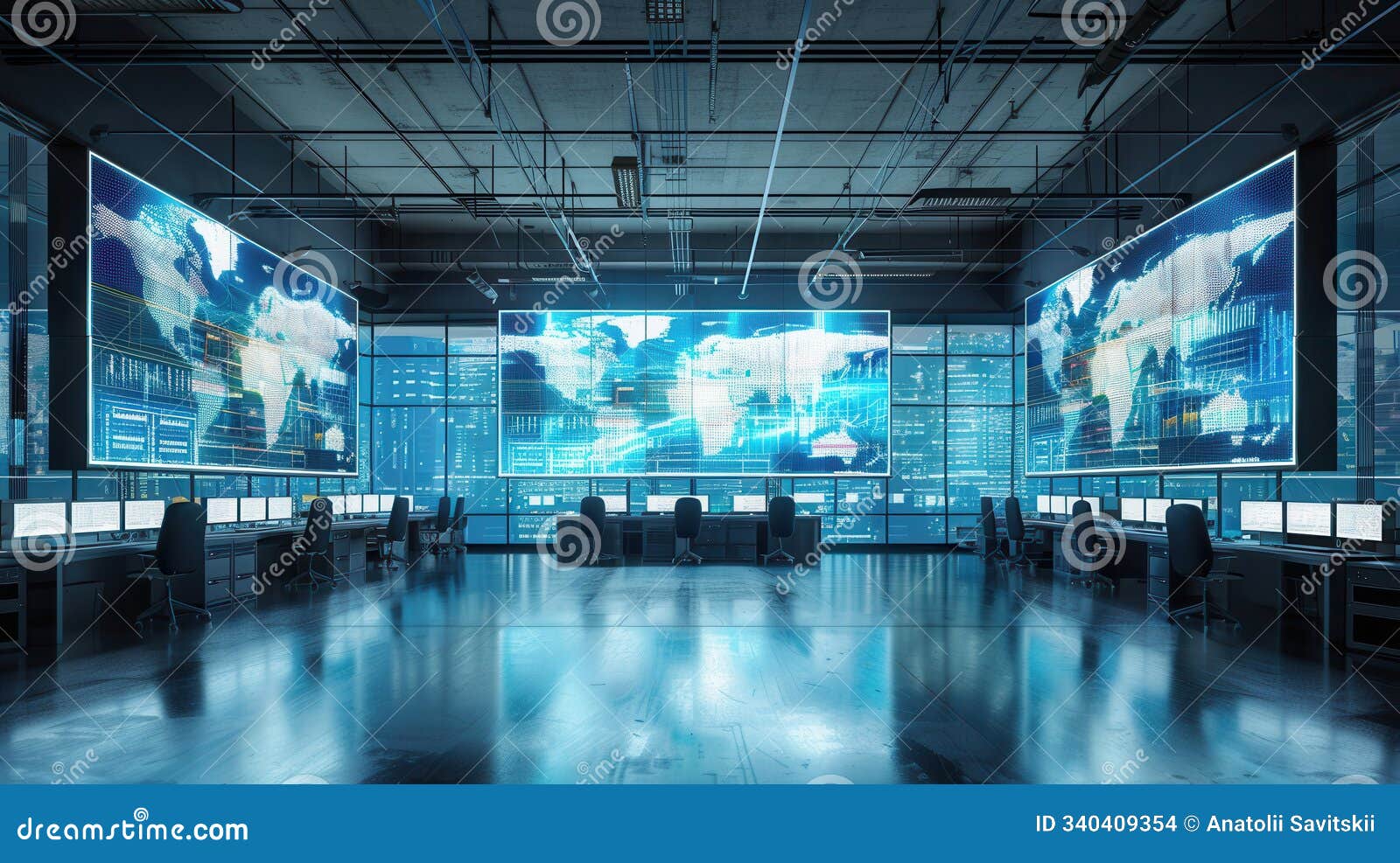 A Modern Logistics Control Center Shows Multiple Screens with Real-time ...