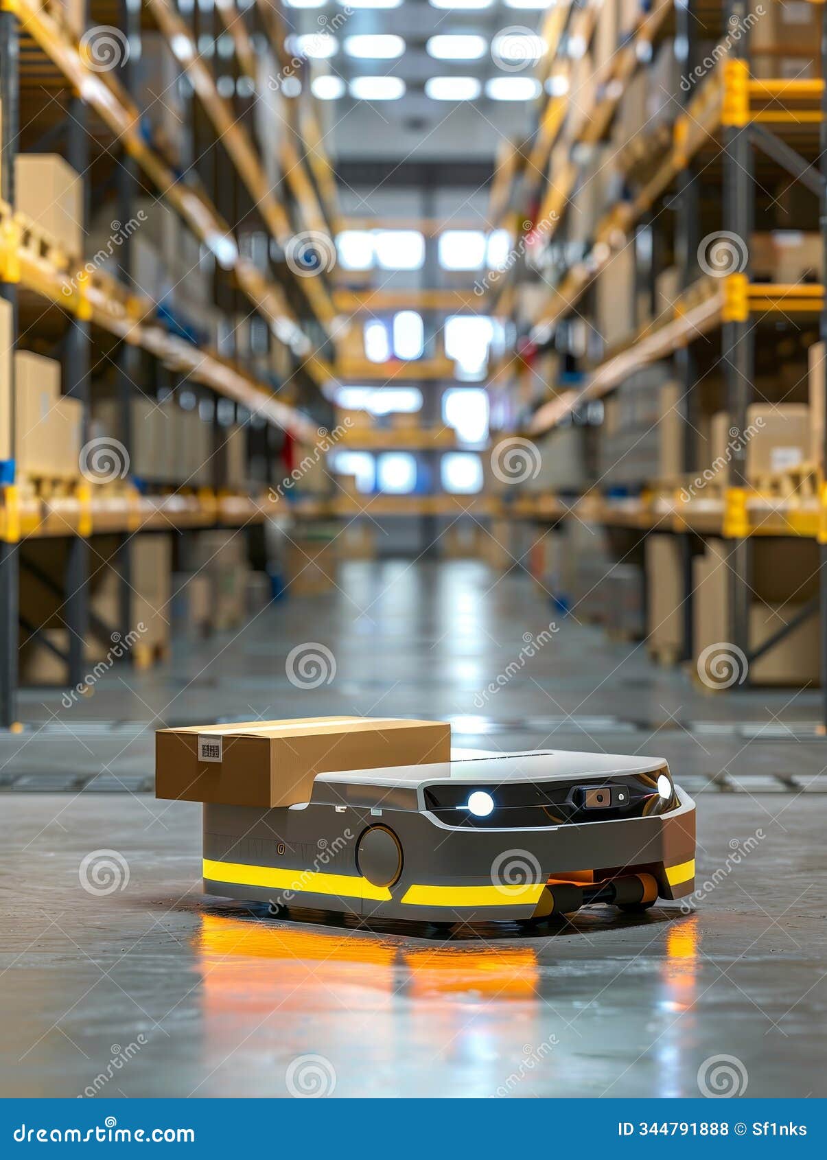 In a Modern Logistics Warehouse, an Autonomous Delivery Robot Equipped ...