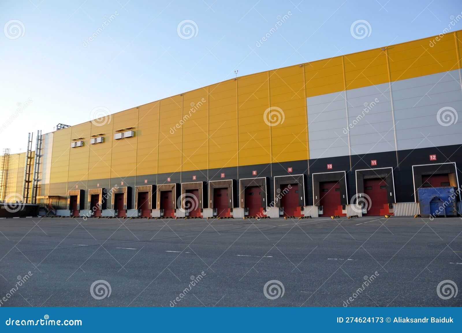 Modern Logistics Warehouse Complex. Loading Gate. Garbage Container ...
