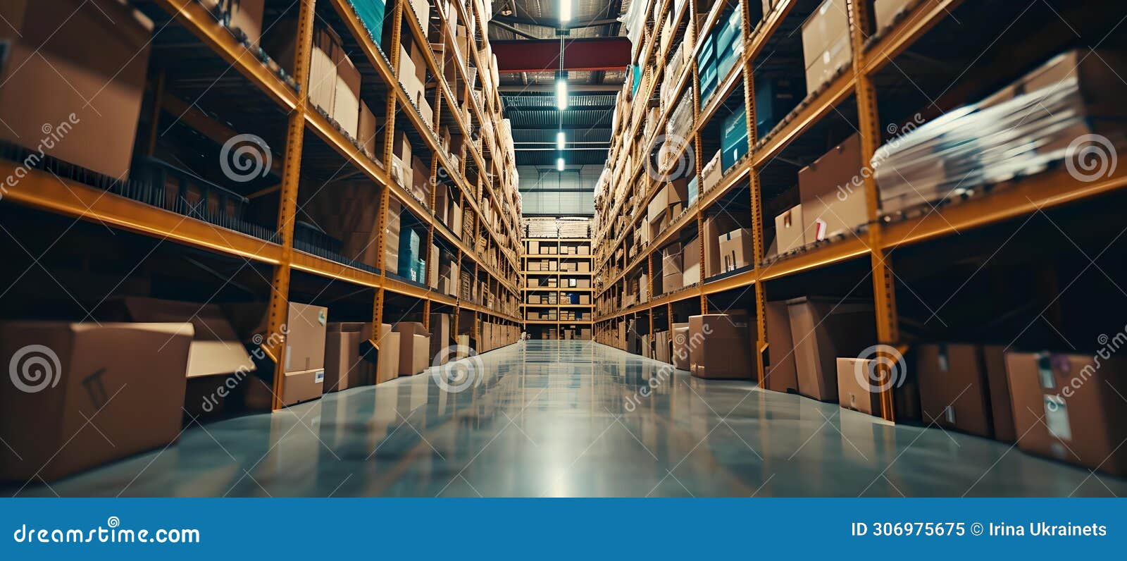 Modern Logistics Warehouse Interior with Rows of Shelves Stocked with ...