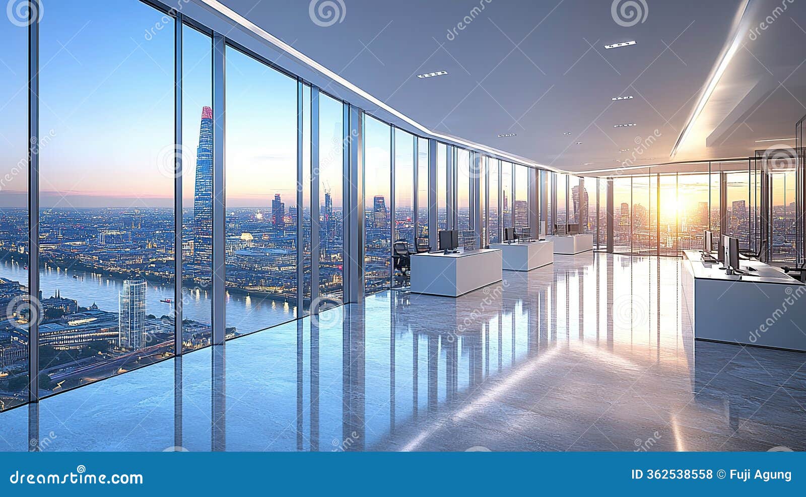 Modern London Office Sunrise Cityscape View Stock Illustration ...