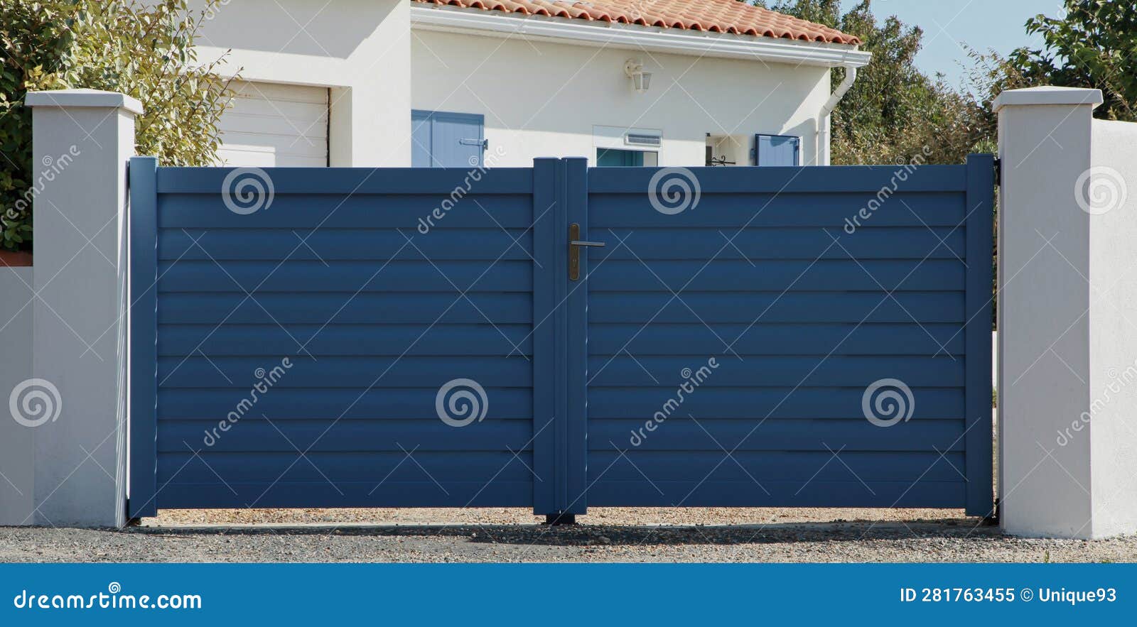 Modern-looking Blue Aluminium Gate Stock Image - Image of security ...