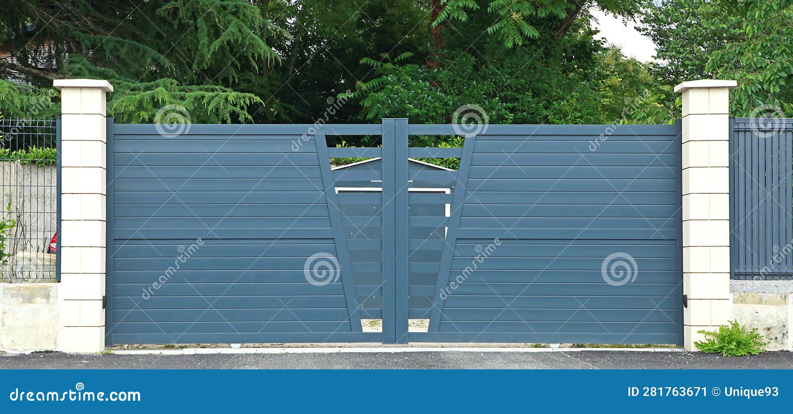 Modern-looking Blue Aluminium Gate Stock Image - Image of looking ...
