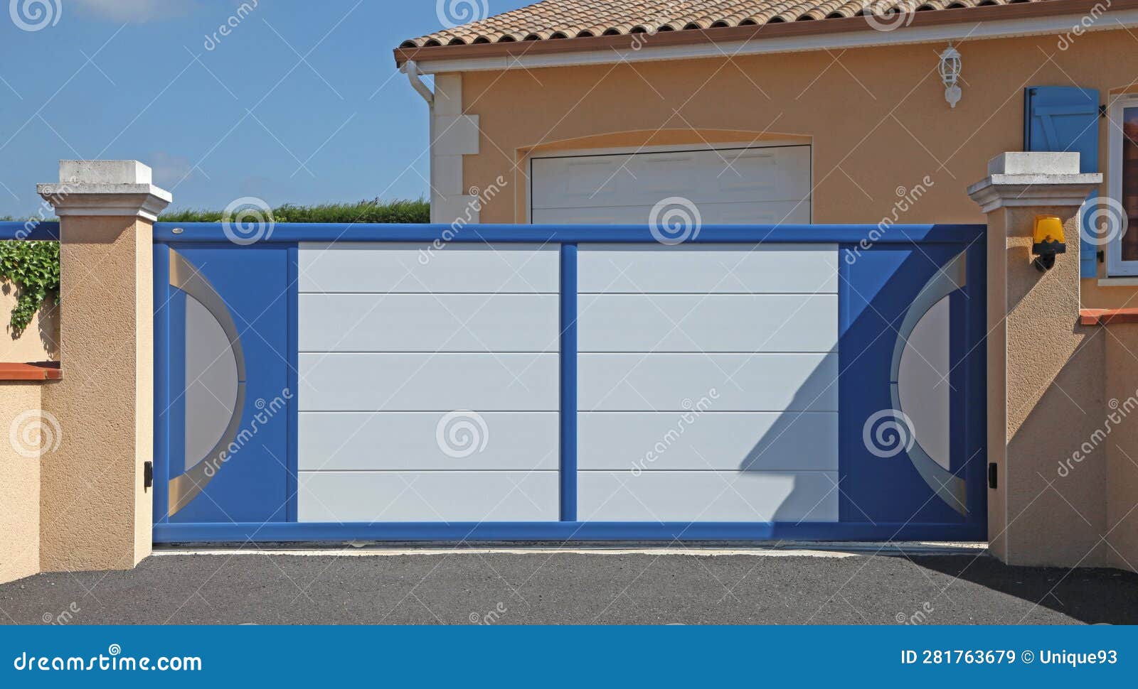 Modern-looking Blue Aluminium Gate Stock Image - Image of gate, fence ...