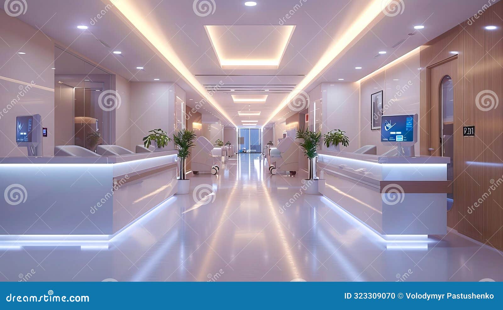 A Modern Looking Hospital with White Walls and Lighting Stock Photo ...
