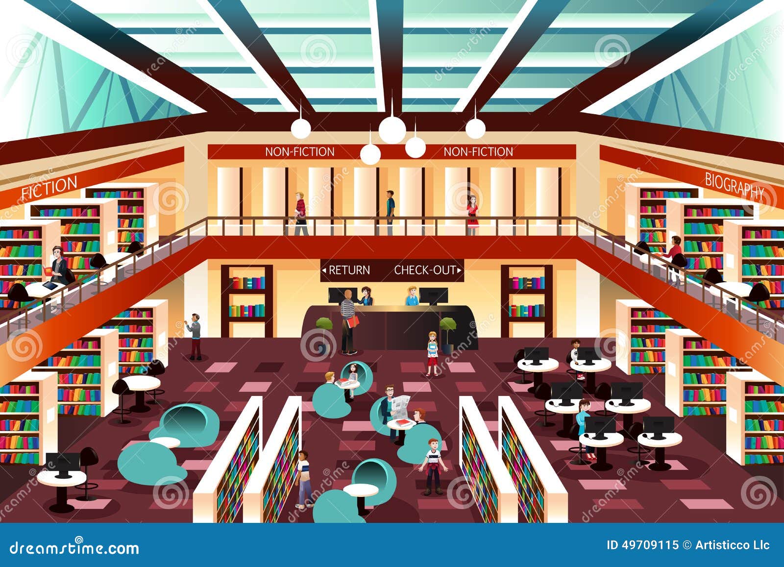 Modern looking library stock vector. Illustration of people - 49709115