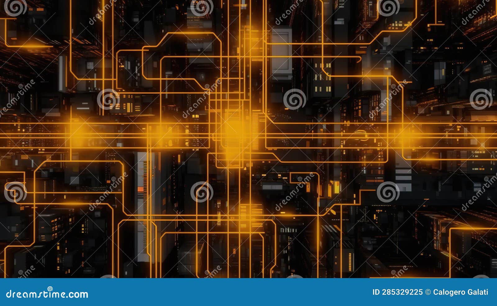 A Modern Looking Orange Data Connection Wires in a Type of a Labyrinth ...