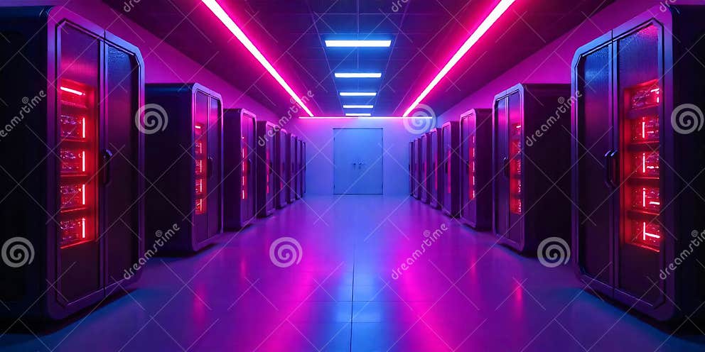 Modern-looking Super Quantum Computers are Lined Up in Rows on Both ...