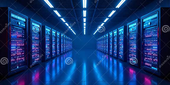Modern-looking Super Quantum Computers are Lined Up in Rows on Both ...