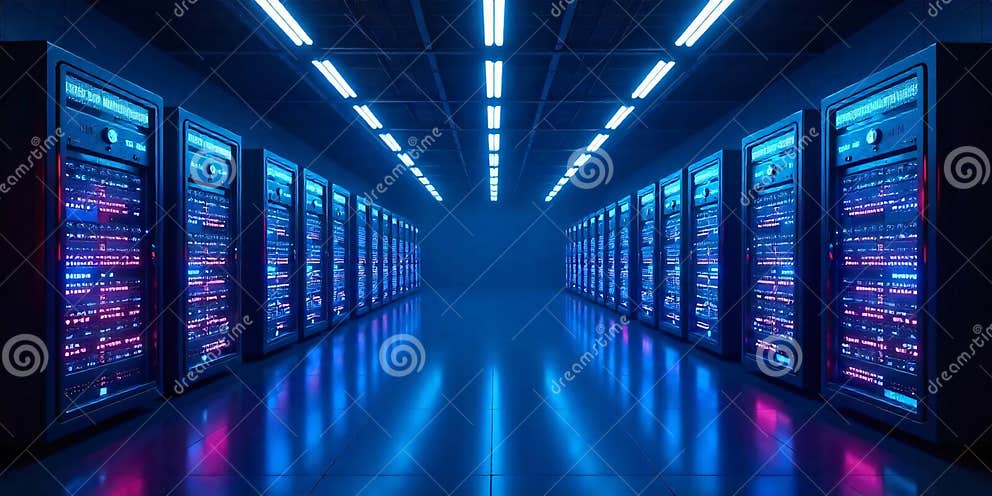 Modern-looking Super Quantum Computers are Lined Up in Rows on Both ...