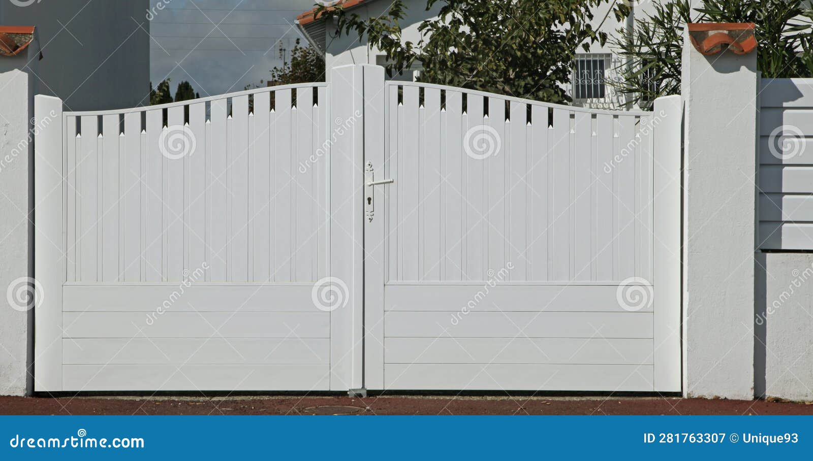 Modern-looking White Aluminium Gate Stock Image - Image of protection ...